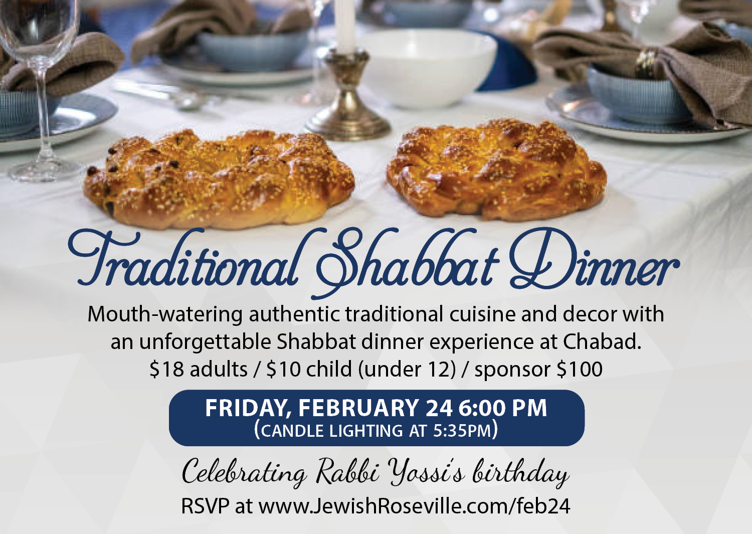 Traditional Shabbat Dinner RSVP - JewishRoseville.com